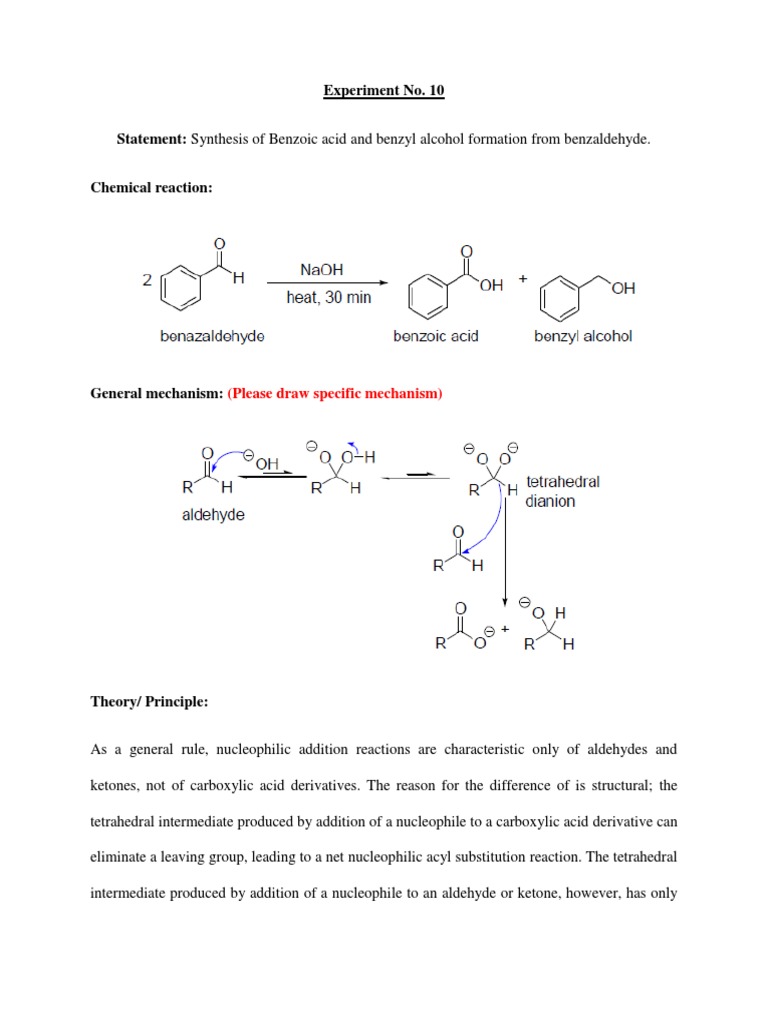 BS 6th Practical No. 10, BENZOICE ACID Synthesis FROM BENZALDEHYDE ...