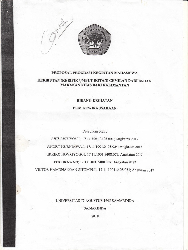 Contoh Proposal PKM - KWU 2019 | PDF