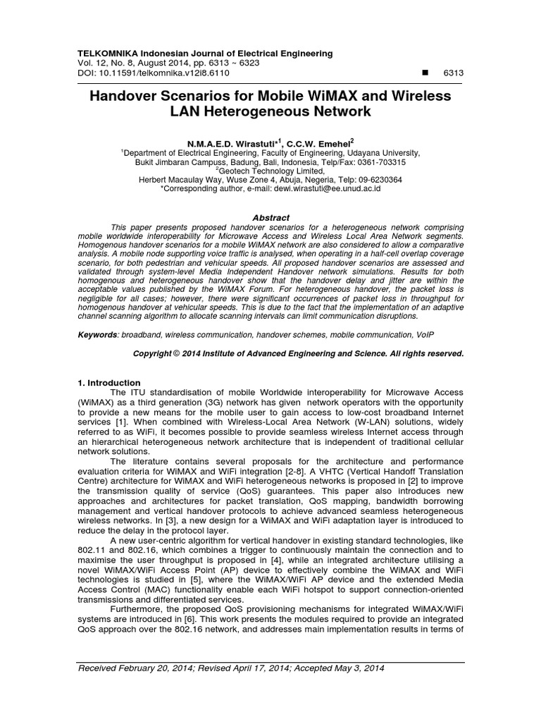 Handover Scenarios For Mobile Wimax and Wireless Lan Heterogeneous Network | Download Free PDF ...