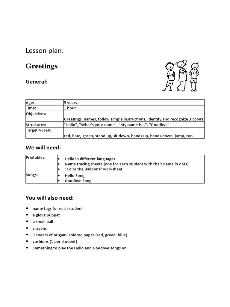 Lesson Plan:: Greetings | PDF | Pedagogy | Communication