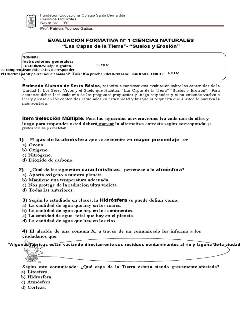 Evaluación Capas de La Tierra | PDF | Tierra | Atmósfera