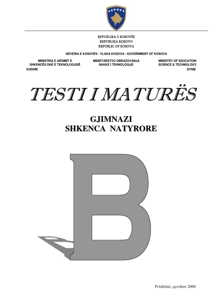 Gjimnaz Natyror, Qershor 2008, GR.B | PDF