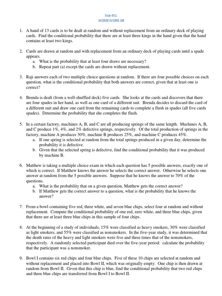 Homework 04 Conditional Probability Updated | PDF | Multiple Choice ...
