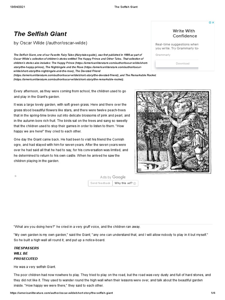 The Selfish Giant - Oscar Wilde | PDF | The Happy Prince And Other Tales