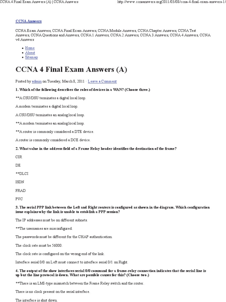 CCNA 4 Final Exam Answers (A) - 1 | PDF | Cisco Systems | Computing And Information Technology