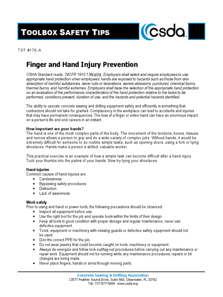 TOOLBOX SAFETY TIPS FOR HAND INJURY | PDF | Hand | Personal Protective ...