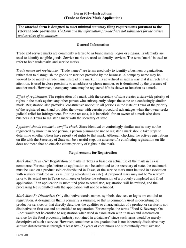 Trademark Application-Form 901 | PDF | United States Patent And ...