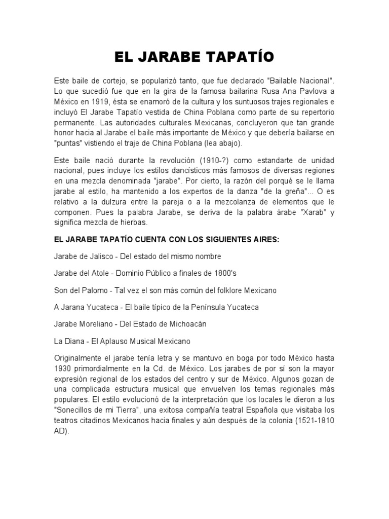 Historia y Significado del Jarabe Tapatío | PDF | Jarabe Tapatío | Las ...