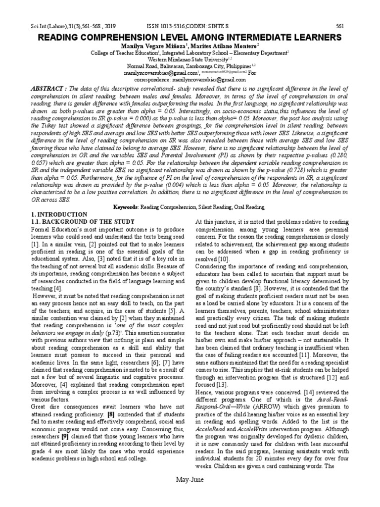 Reading Comprehension in Philippine Learners | PDF | Socioeconomic ...
