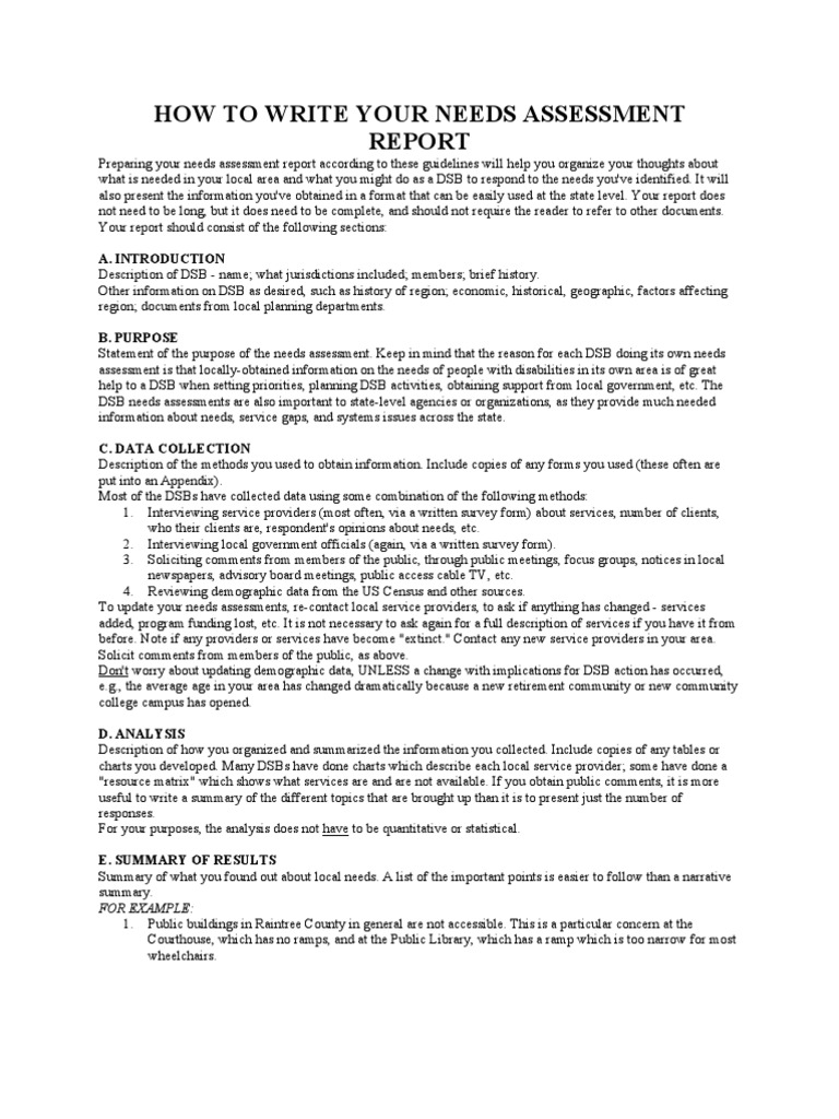 Needs Assessment Report Guidelines | PDF | Needs Assessment | Accessibility