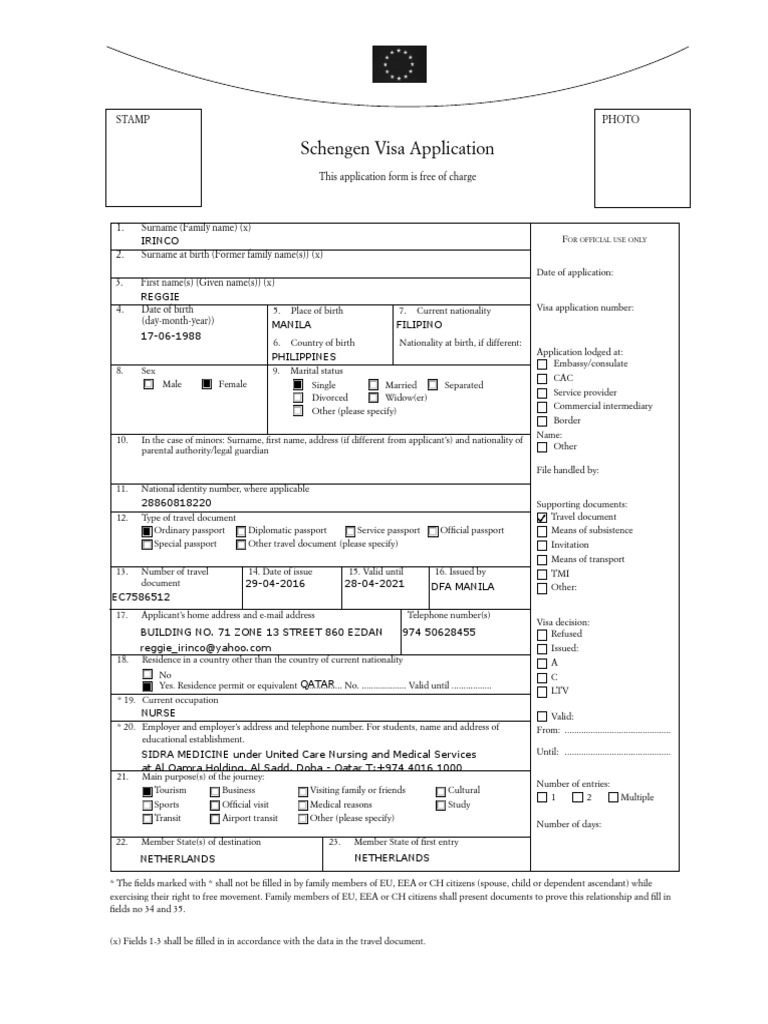 Schengen Visa Application: Photo Stamp | PDF | Travel Visa ...
