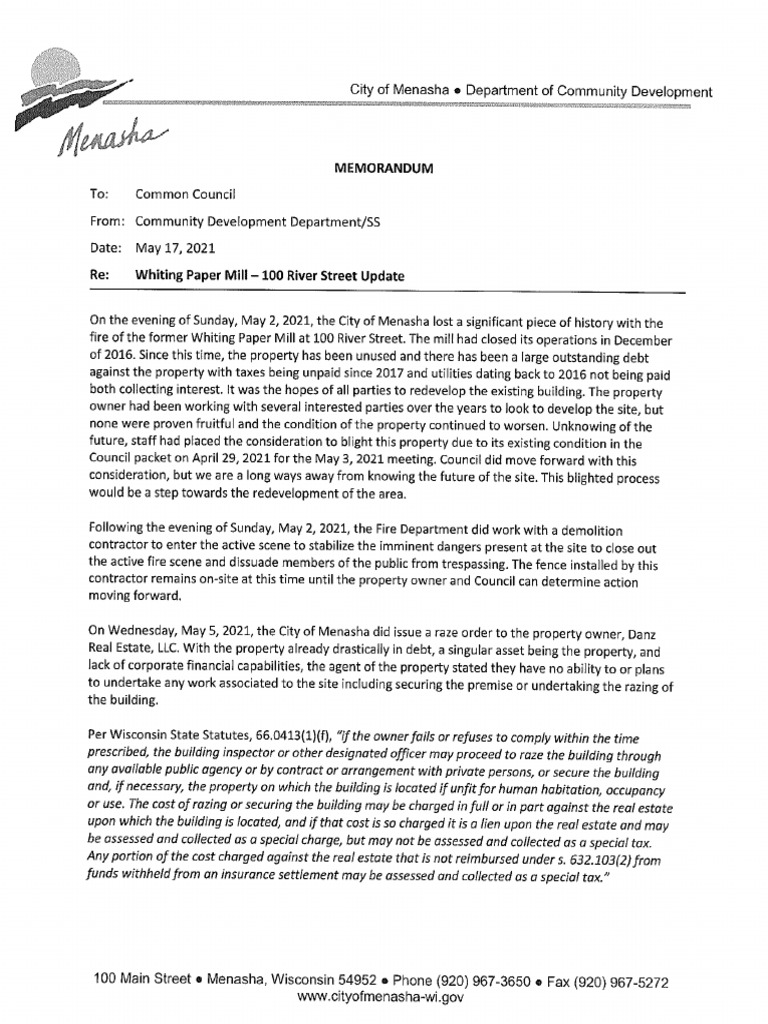Whiting Building Demolition Memo | PDF