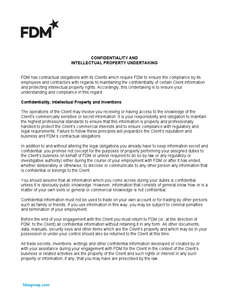 Confidentiality and IP Undertaking | PDF | Confidentiality ...