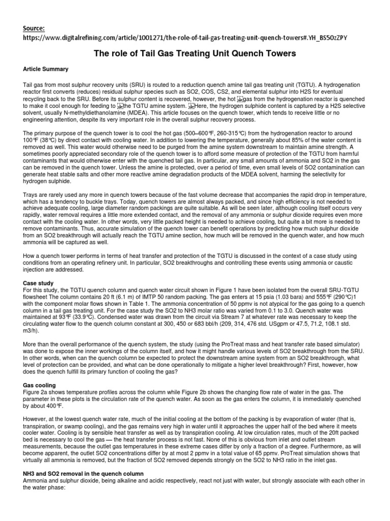 Role of Quench Towers in TGTUs | PDF | Ammonia | Sulfur Dioxide