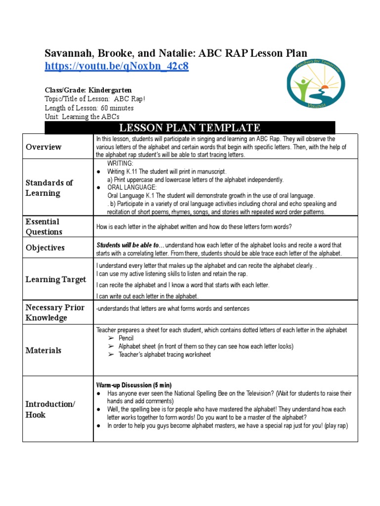 Savannah, Brooke, and Natalie: ABC RAP Lesson Plan | Download Free PDF ...