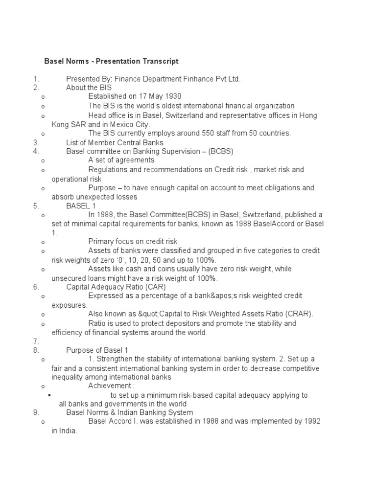 Basel Norms - Presentation Transcript | PDF | Basel Ii | Capital ...
