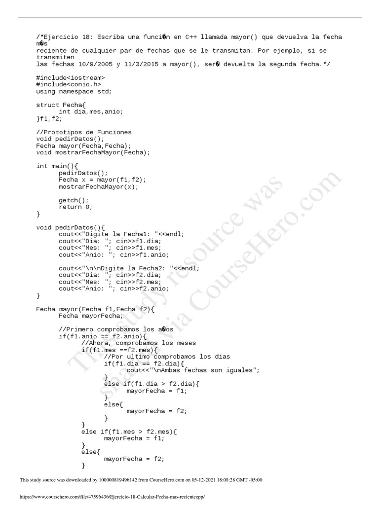 Ejercicio 18 Calcular Fecha Mas Reciente - CPP | PDF | C ++ | Representación del conocimiento