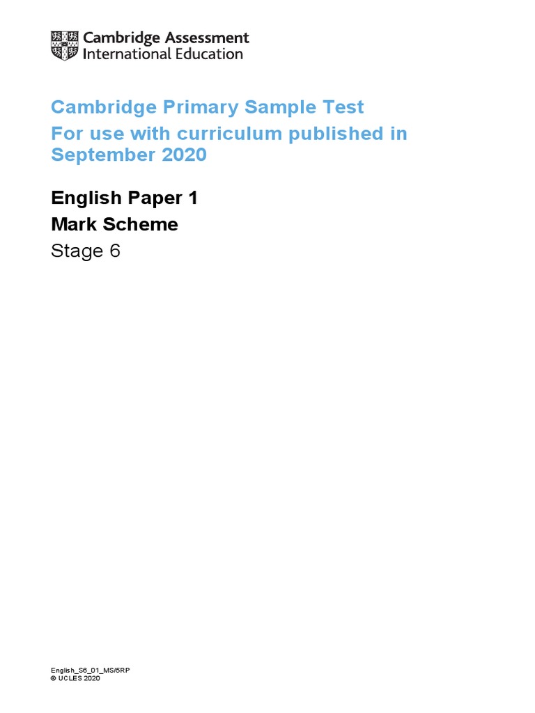 Primary Checkpoint Paper 1 Specimen 2020 Mark Scheme | Download Free ...