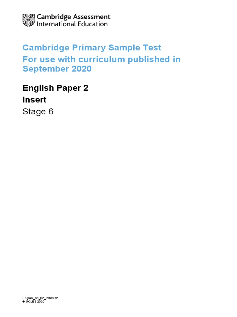 Cambridge Primary Sample Test For Use With Curriculum Published in ...