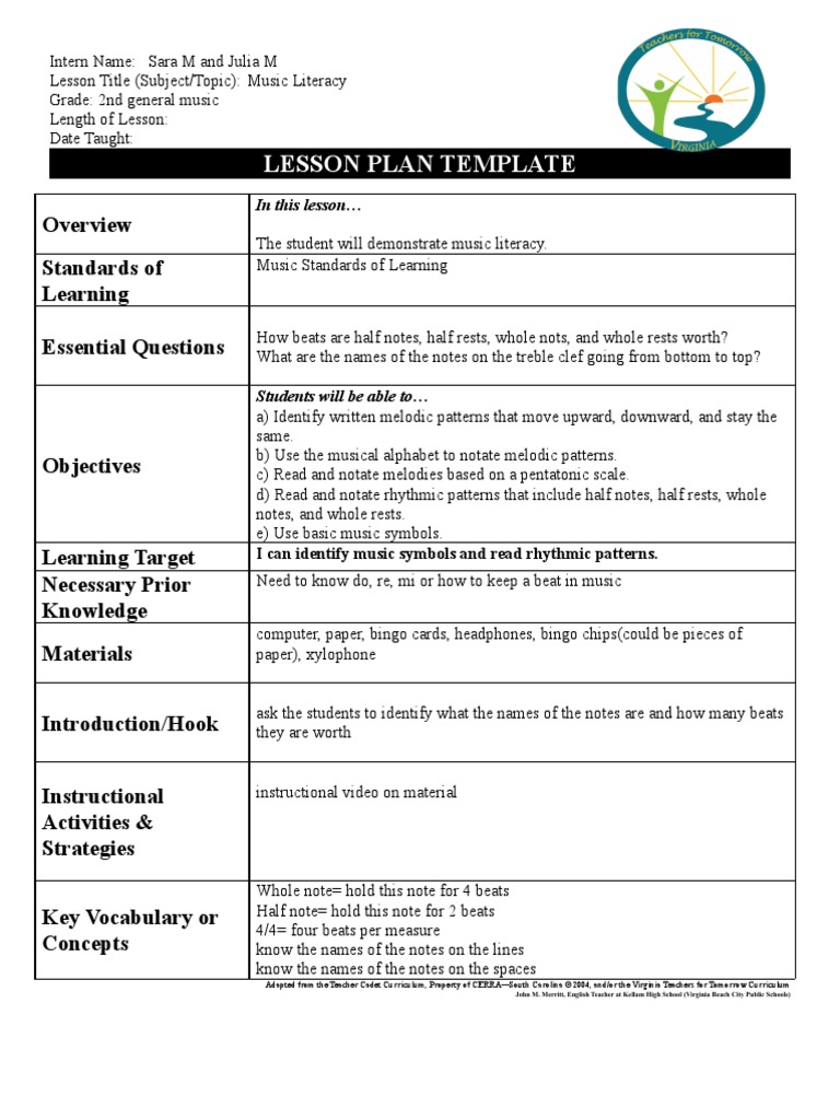 Lesson Plan Template: Standards of Learning Essential Questions | PDF ...