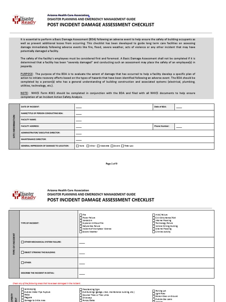 Post Incident Damage Assessment Checklist | PDF | Emergency Management ...