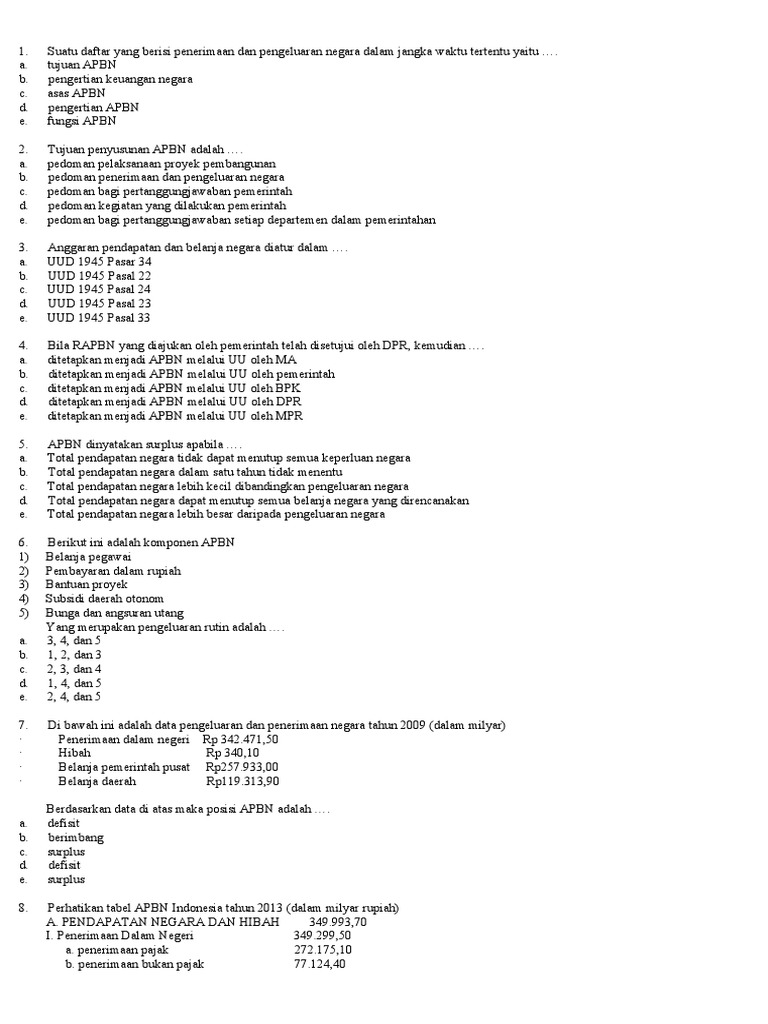 Soal-Soal APBN & APBD Kelas 11 | PDF | Pengelolaan Keuangan & Uang