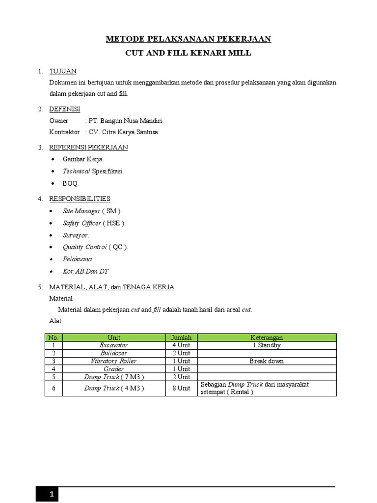 Work Method Cut And Fill Pdf