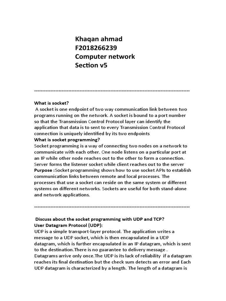 Assignment Computer Network Pdf Network Socket Transmission