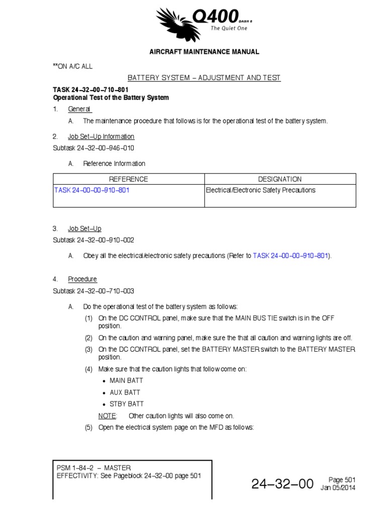 Battery System Adjustment and Test: Aircraft Maintenance Manual | PDF ...