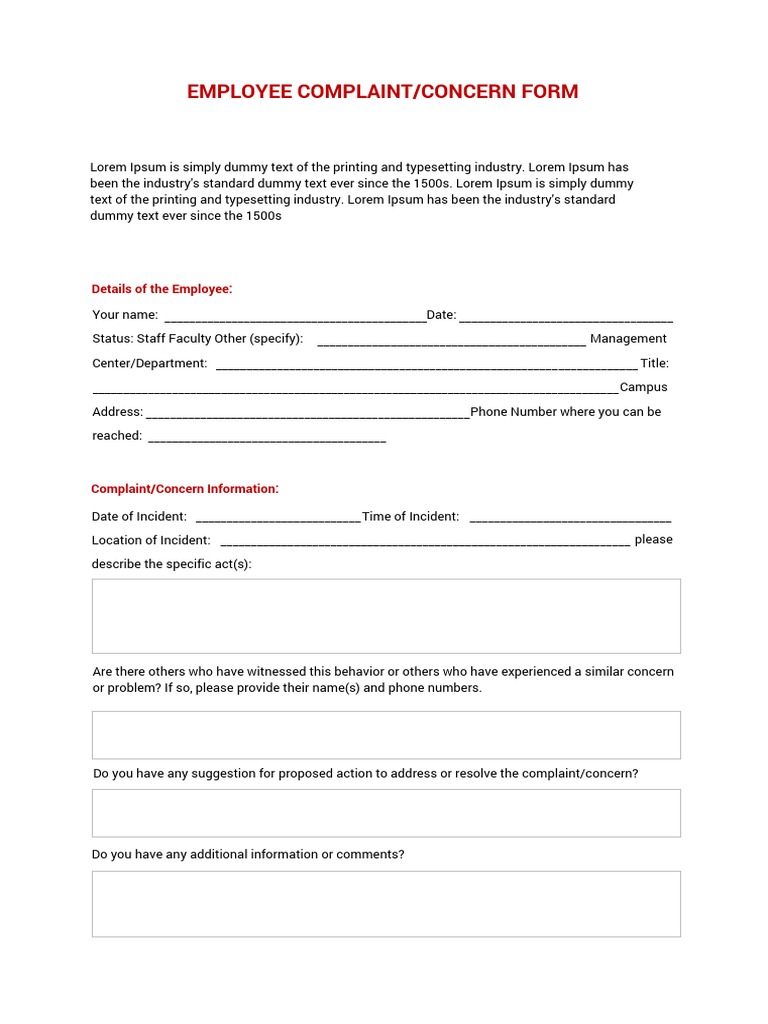 Employee Complaint Concern Form Template | PDF | Business