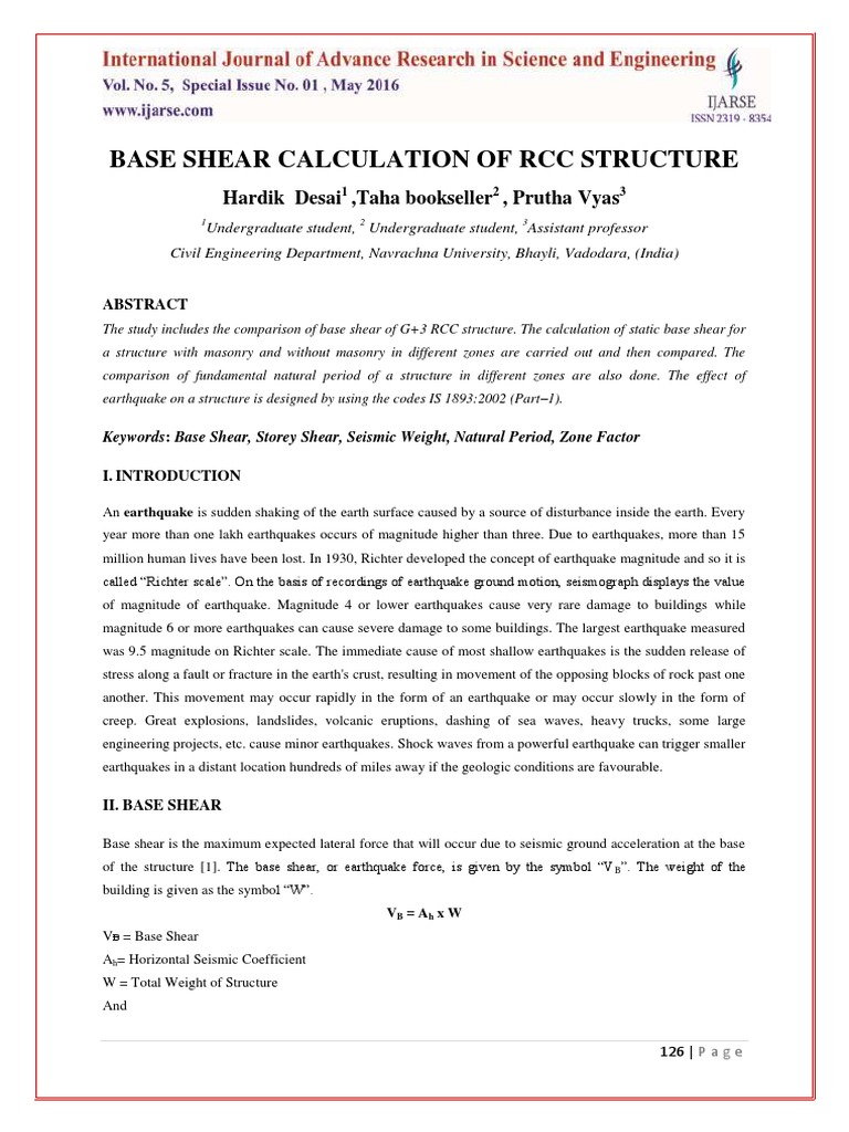 Base Shear Calculation | PDF | Seismology | Earthquakes