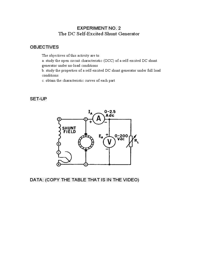 Experiment No.2 The Self Excited DC Generator-1 | PDF