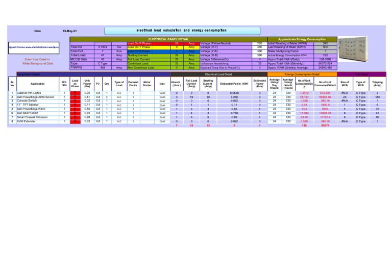 Electrical Load Calculation and Energy Consumption 22-8-12 | PDF ...