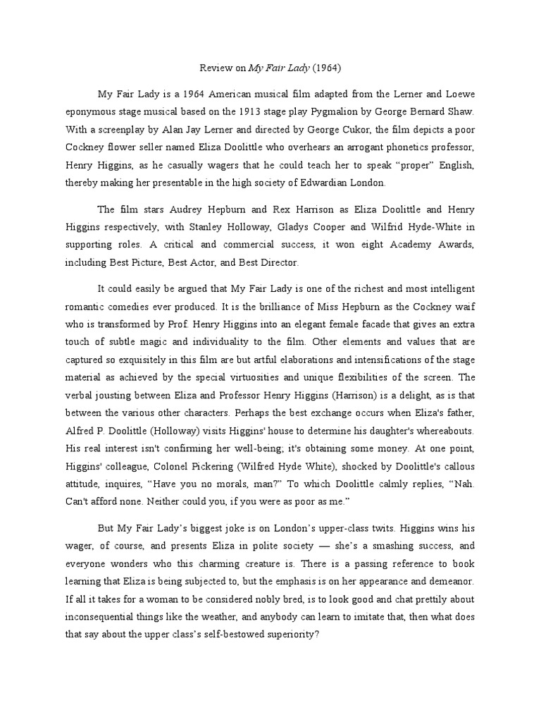 Review On My Fair Lady (1964) | PDF | Pygmalion (Play) | Plays