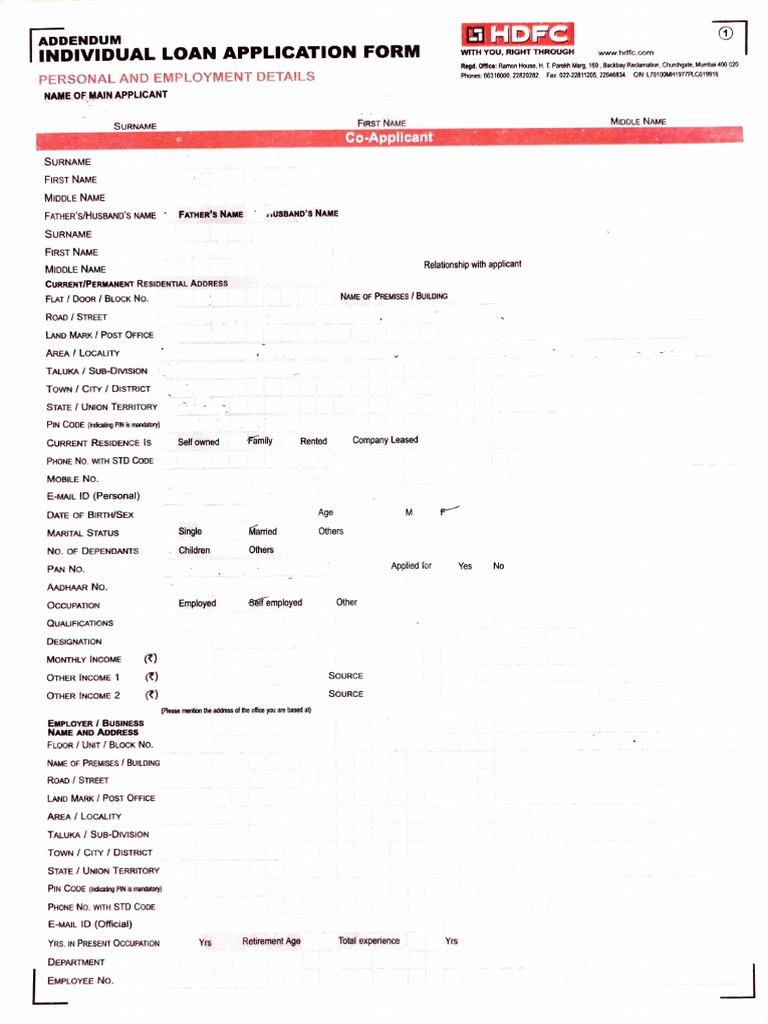 Individual Loan Application Addendum: Personal and Employment Details, Financial Information ...
