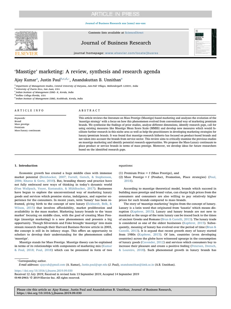 Masstige Marketing A Review Synthesis An | PDF | Luxury Goods | Brand