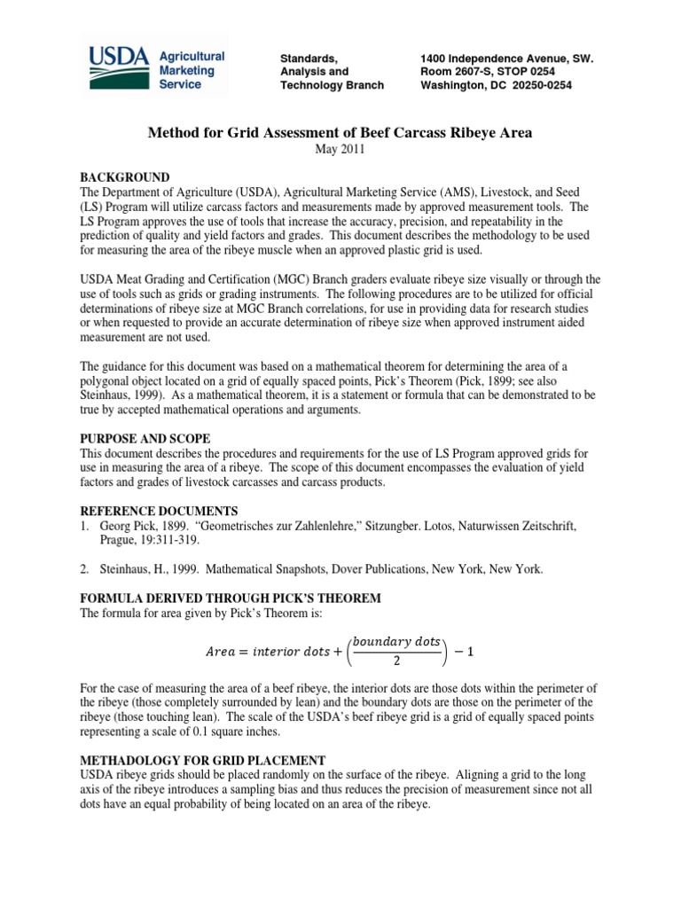 Method For Grid Assessment of Beef Carcass Ribeye Area: Background ...
