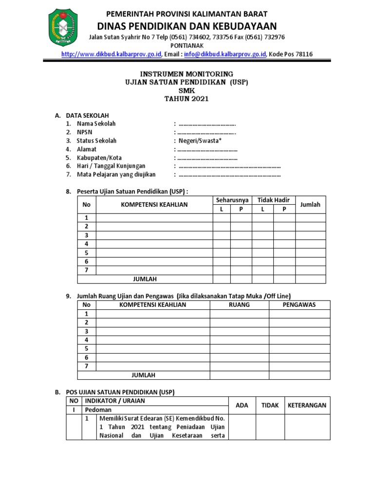 Instrumen Monev USP - SMK | PDF