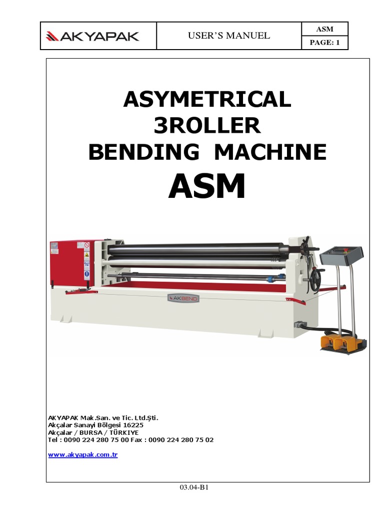 AS Ymetrical 3roller Bending Machine: User'S Manuel | PDF | Sheet Metal ...