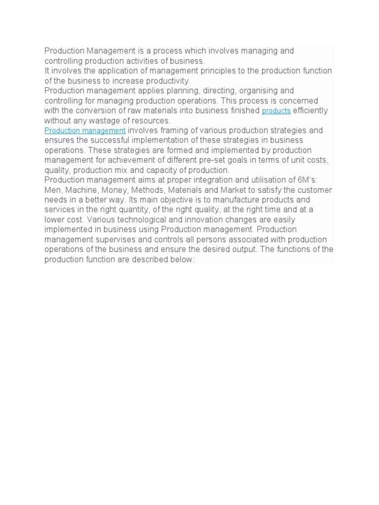 Functions of Production Management | PDF | Production Function | Design
