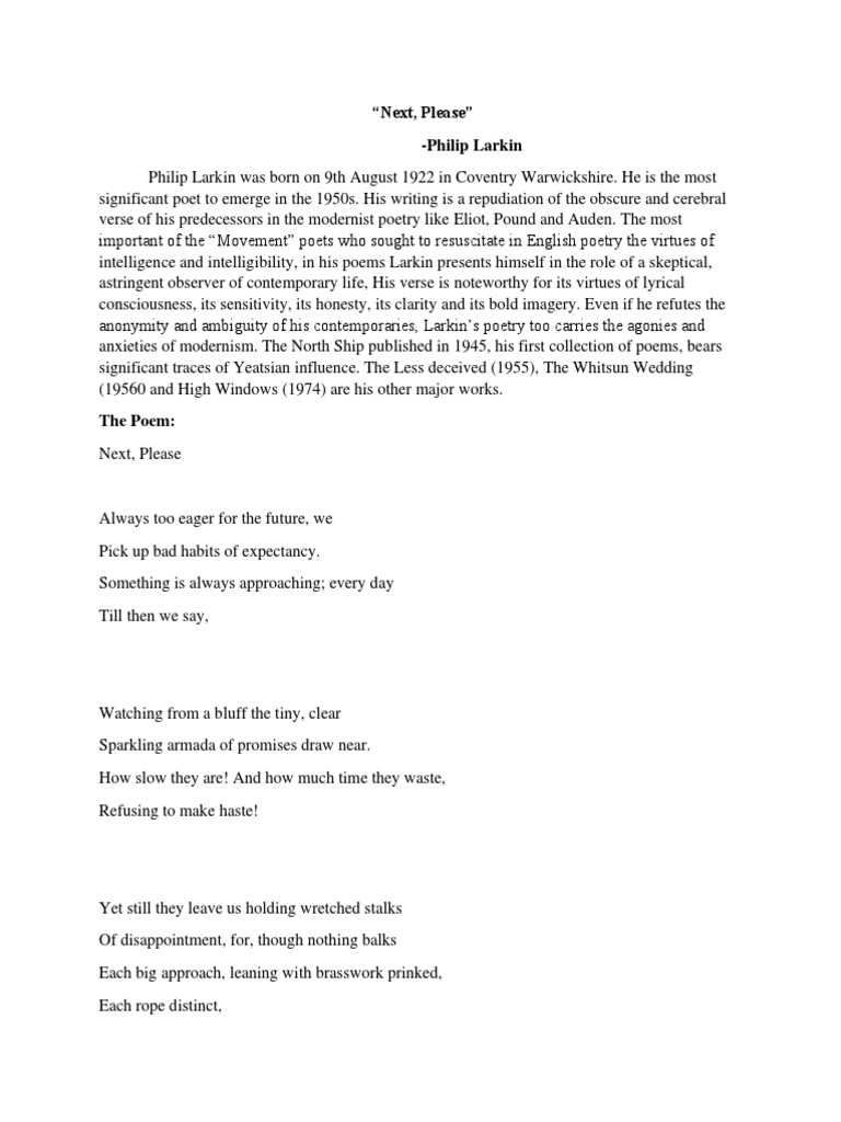 Next, Please by Philip Larkin | PDF | Poetry