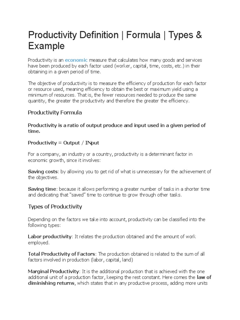 Productivity Definition | PDF | Factors Of Production | Output (Economics)