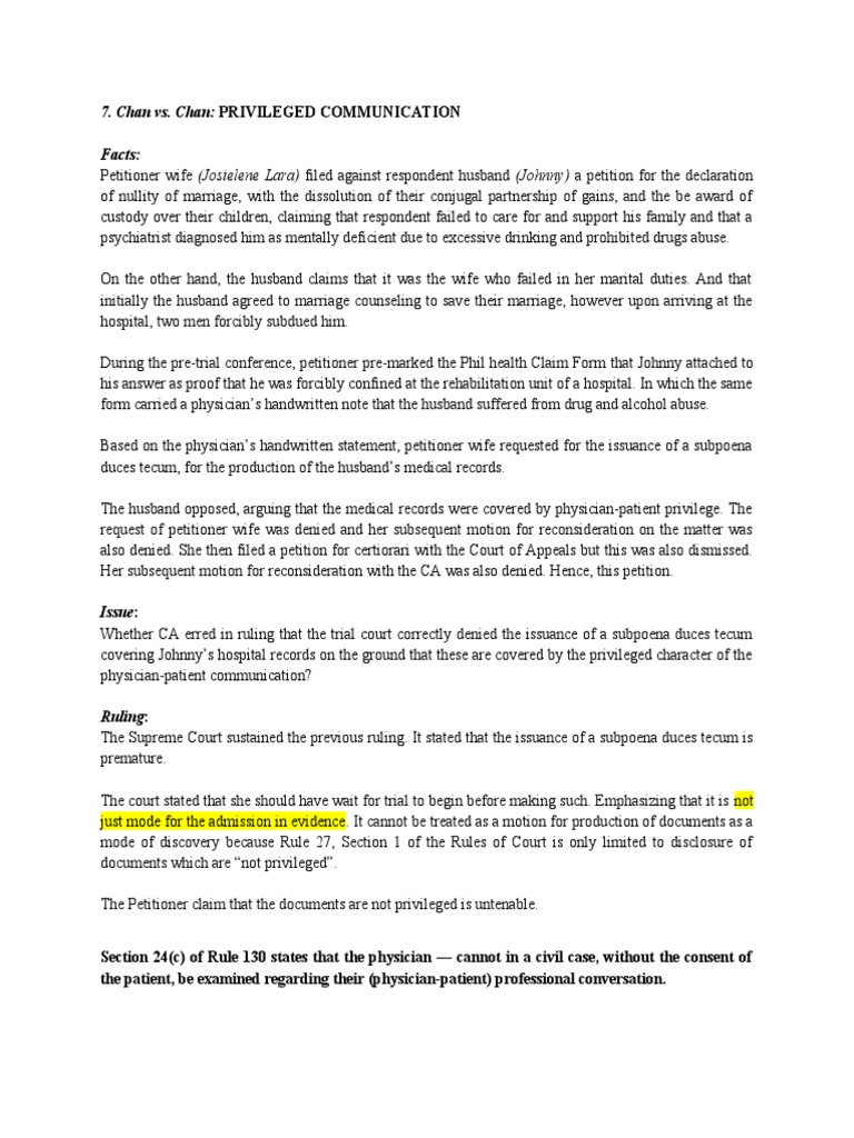 Physician-Patient Privilege Upheld | PDF | Subpoena Duces Tecum ...