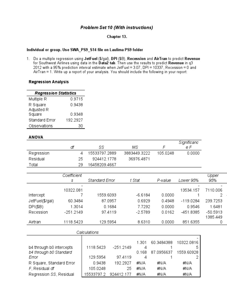 Problem Set 10 (With Instructions) : Regression Analysis | Download Free PDF | Errors And ...