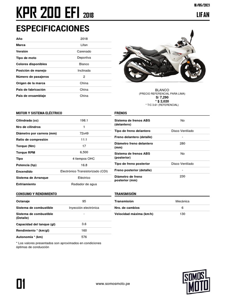 KPR 200 Efi 2018 - Lifan - Blanco 18 05 2021 | PDF | Transmisión ...