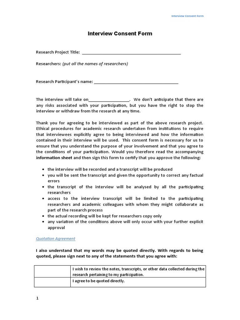 Interview Consent Form | PDF | Consent | Interview