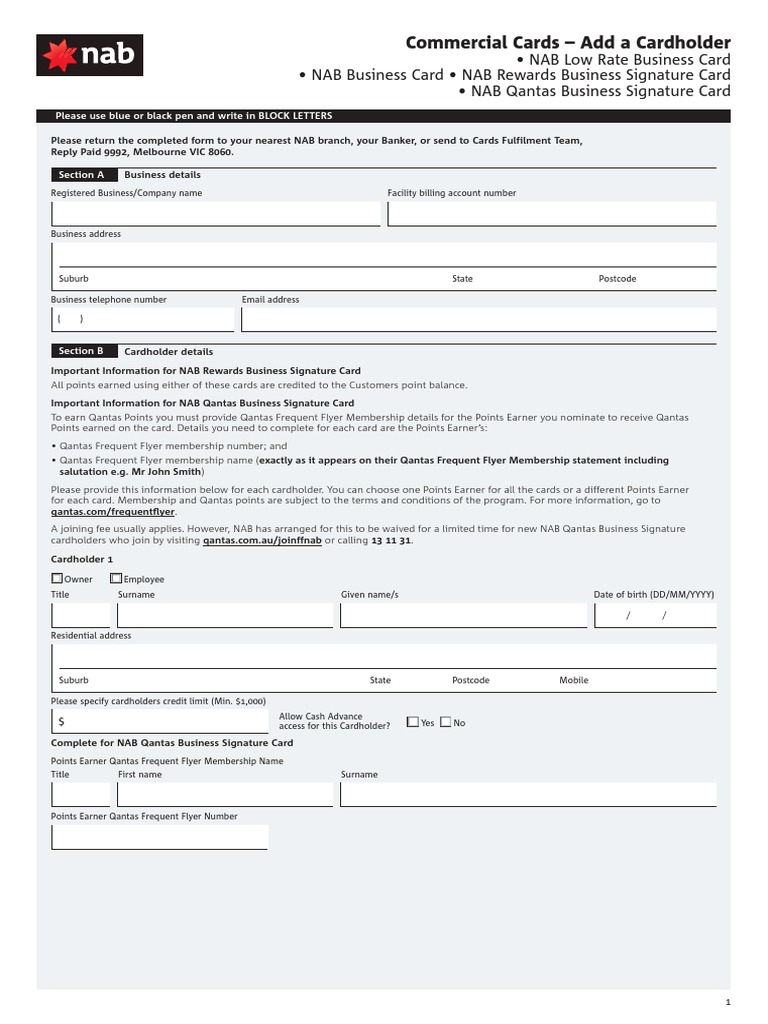 NAB Qantas Business Signature Card Form | PDF | Sole Proprietorship ...