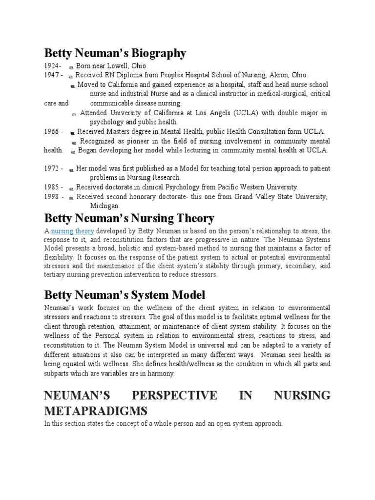 Betty Neuman's System Model | PDF | Stress (Biology) | Nursing