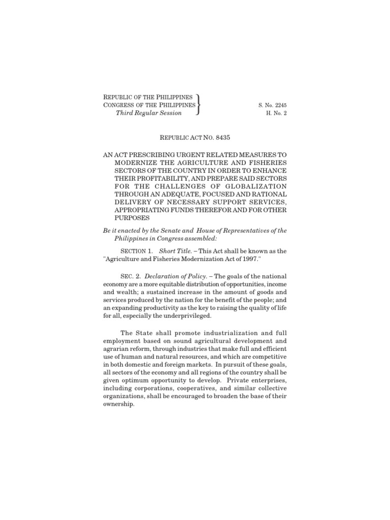 Ra 8435 | PDF | Food Security | Agriculture