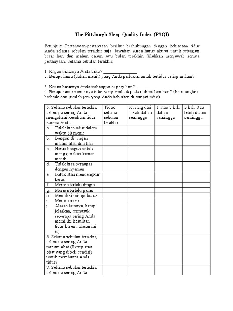 PSQI Indonesian Version | PDF